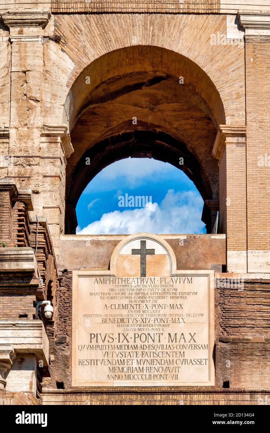 Arch of the Colosseum with the inscription that advertises the ...