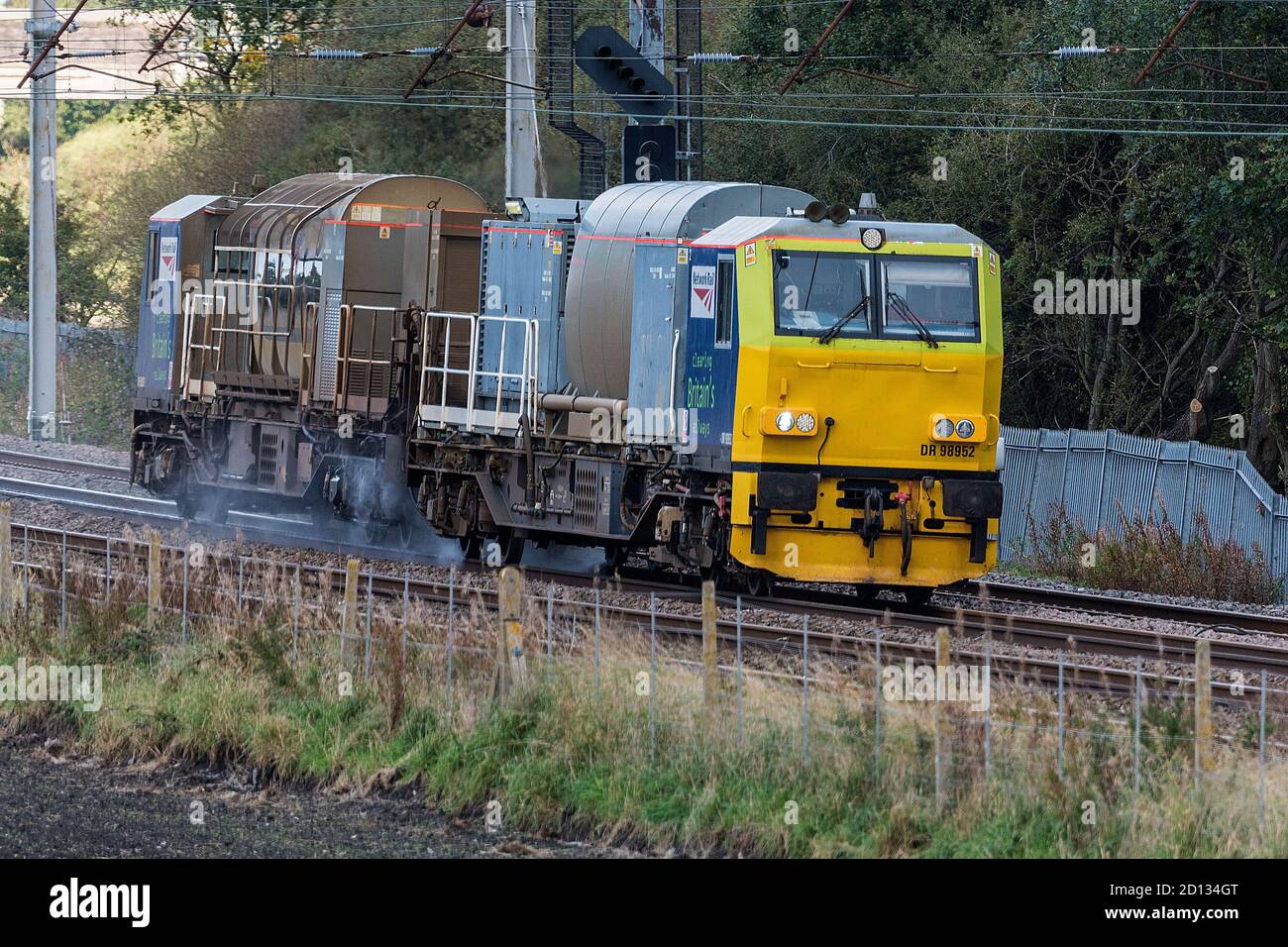 Network Rail track treatment unit for cleaning tracks of leaves and ice ...