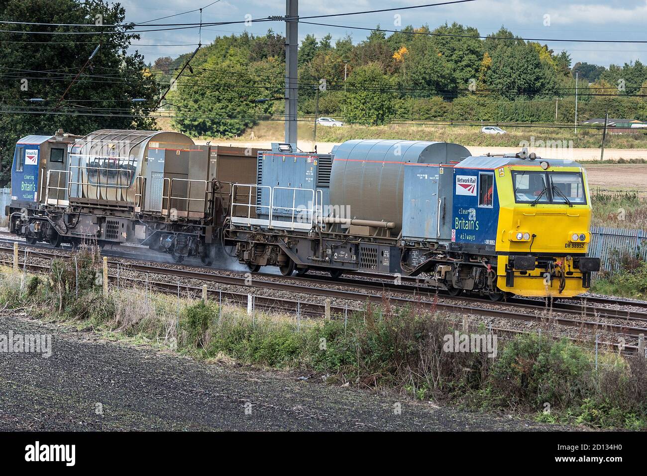 Network Rail track treatment unit for cleaning tracks of leaves and ice ...