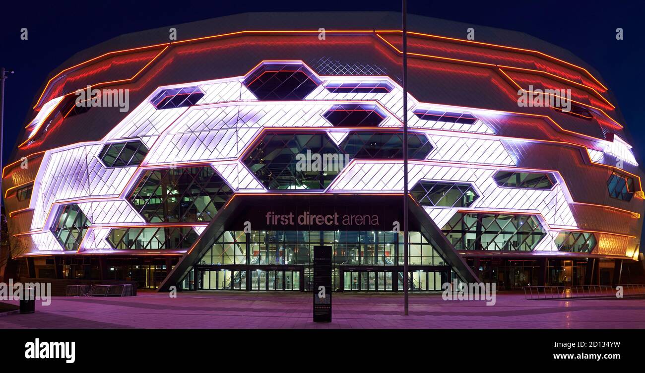 Leeds arena, lit up at night, west Yorkshire, northern England, Uk ...