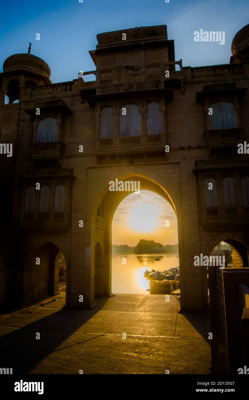 Gadsisar Sagar Lake in Jaisalmer Rajasthan, Beautiful view of Sunrise ...