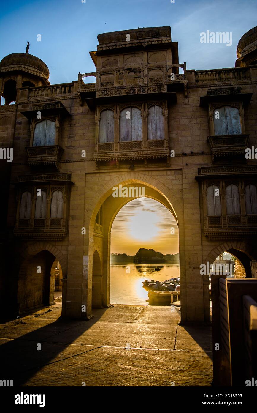 Gadsisar Sagar Lake in Jaisalmer Rajasthan, Beautiful view of Sunrise ...