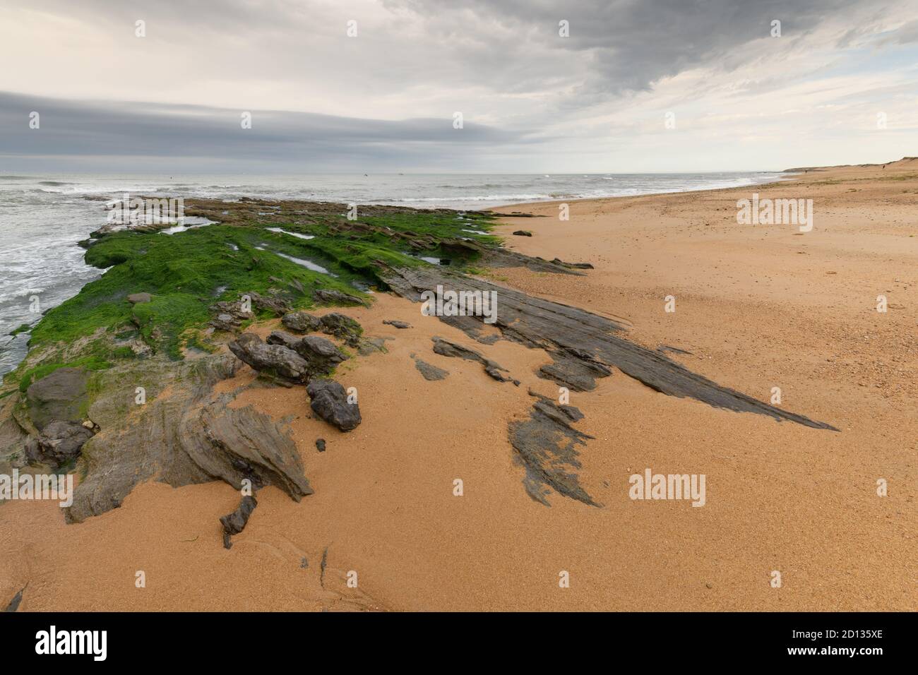 Sand beach among rocks in a summer morning in France Stock Photo - Alamy