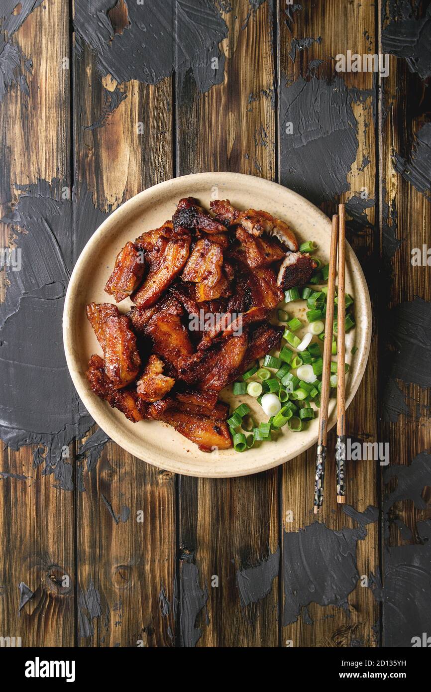 Chinese traditional dish Cantonese BBQ Pork Belly with spring onion ...