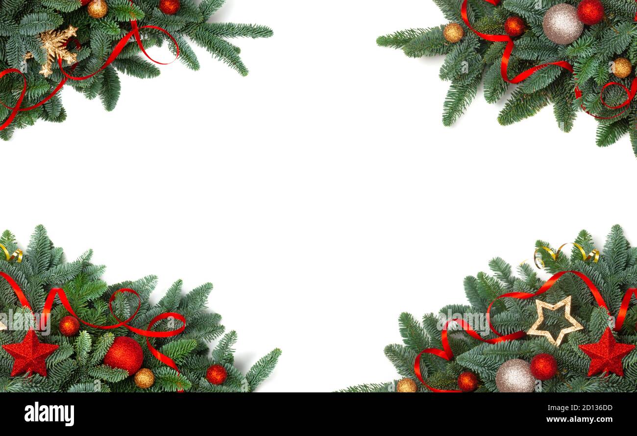 Christmas design boder frame greeting card of noble fir tree branches ...