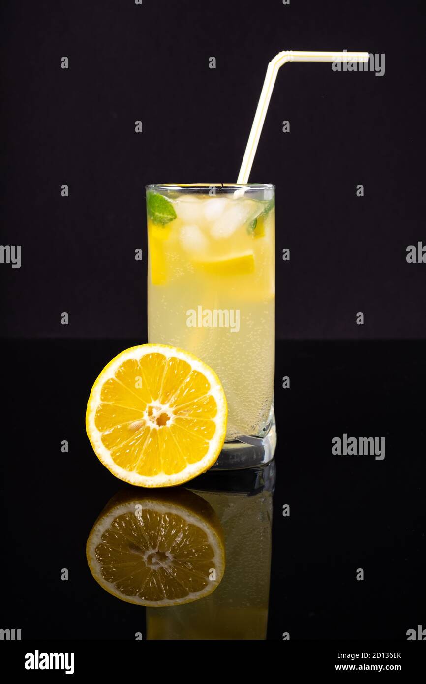 Refreshing drink with ice. Lemonade with mint Stock Photo - Alamy
