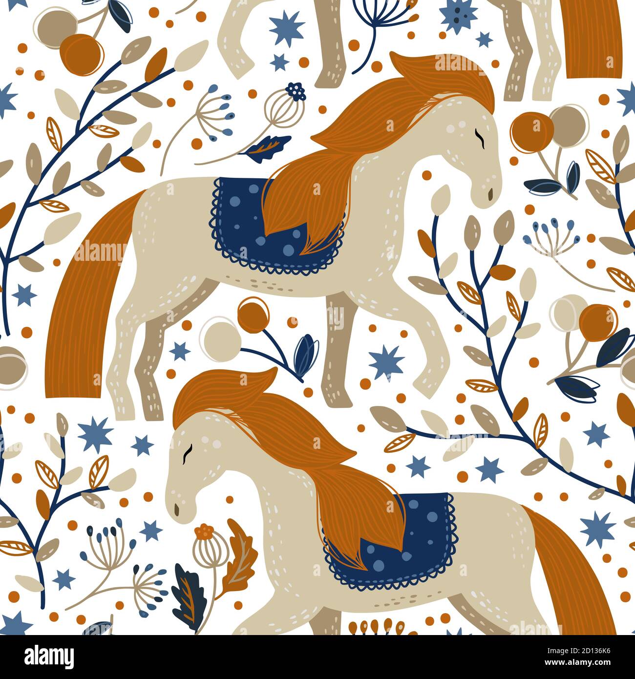 Nordic scandinavian horse animal seamless vector pattern. Cartoon ...