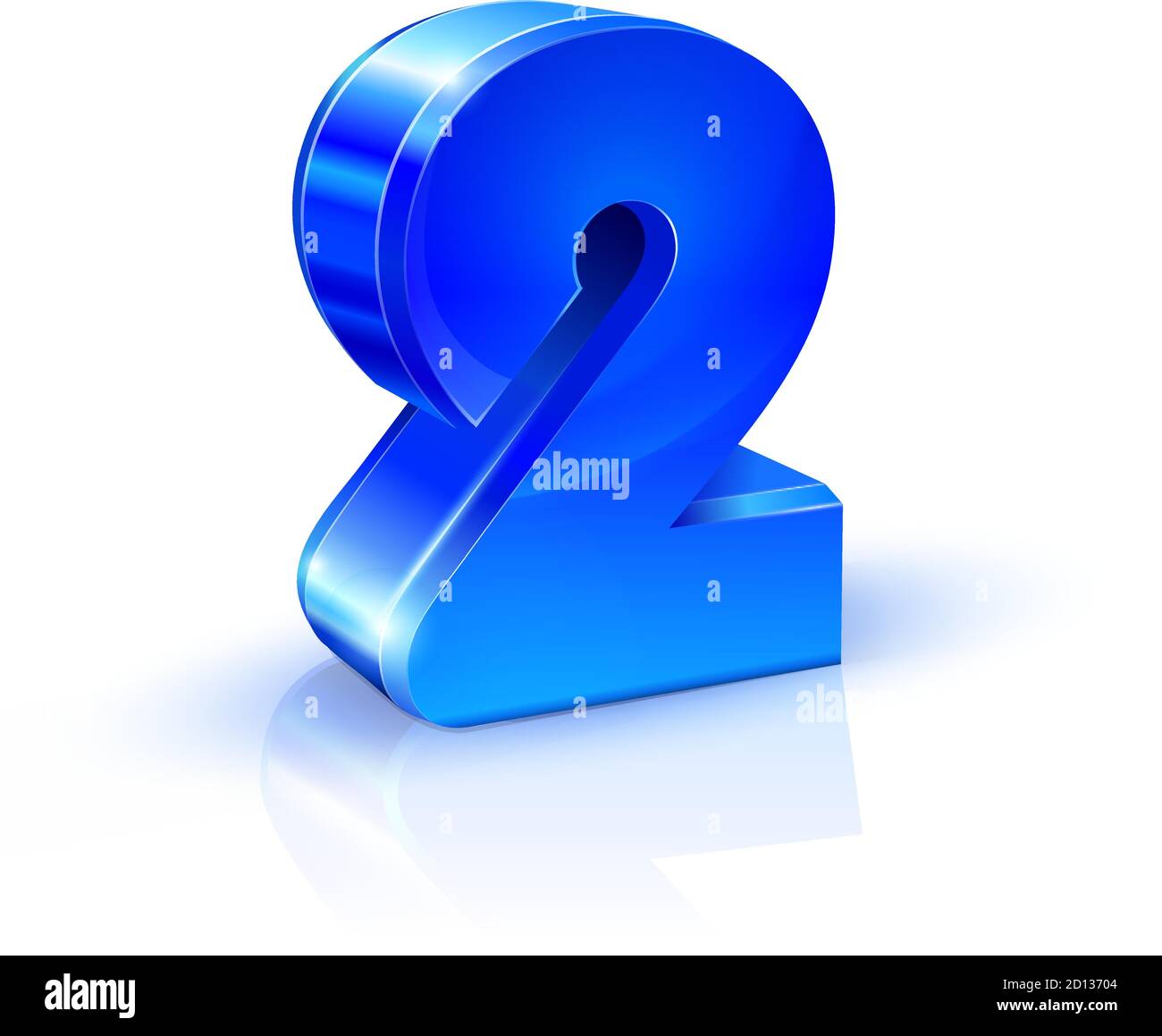 Glossy blue Two 2 number. 3d Illustration on white background Stock ...