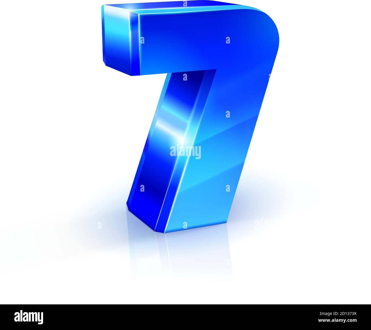 Glossy blue Seven 7 number. 3d Illustration on white background Stock ...