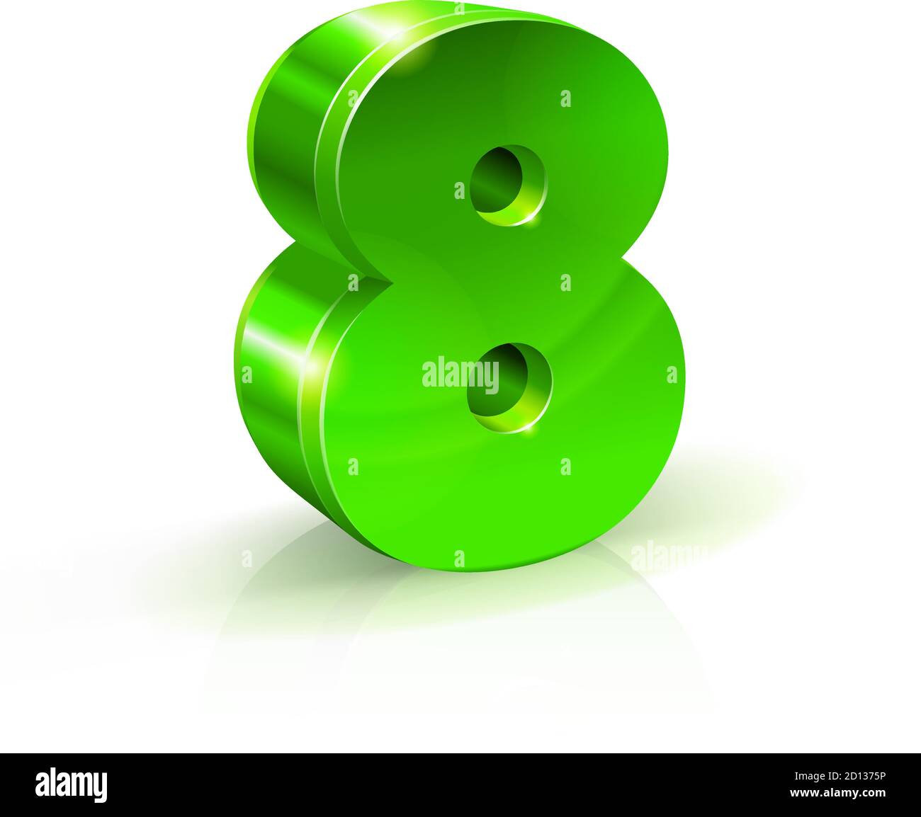 Glossy green Eight 8 number. 3d Illustration on white background Stock ...
