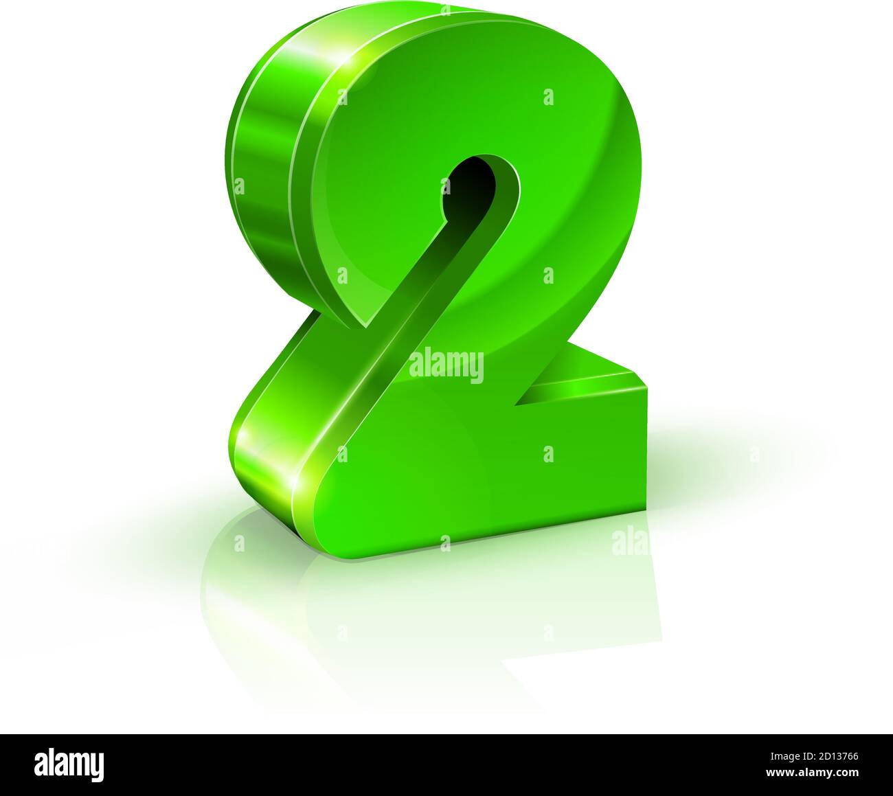 Glossy green Two 2 number. 3d Illustration on white background Stock ...