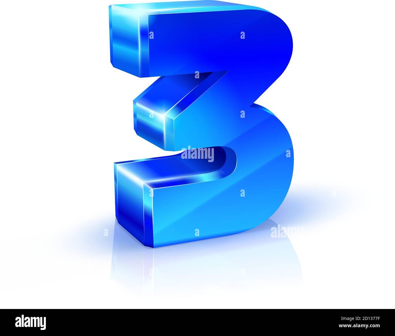 Glossy blue Three 3 number. 3d Illustration on white background Stock ...