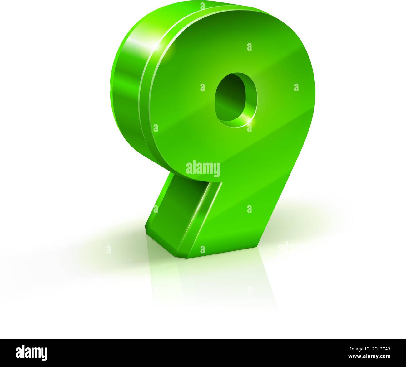 Glossy green Nine 9 number. 3d Illustration on white background Stock ...