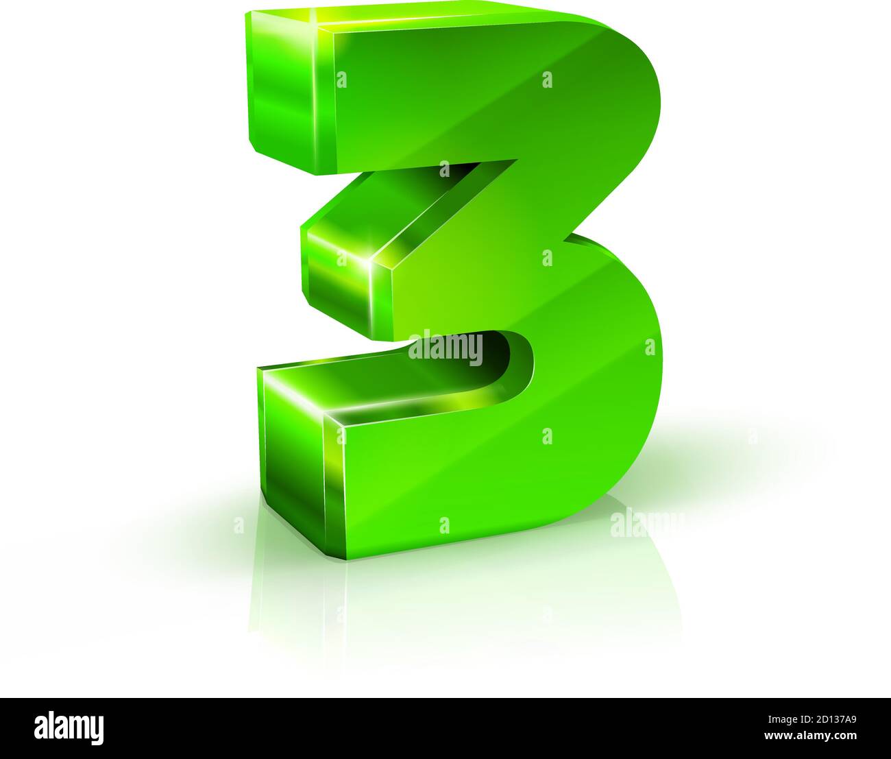 Glossy green Three 3 number. 3d Illustration on white background Stock ...