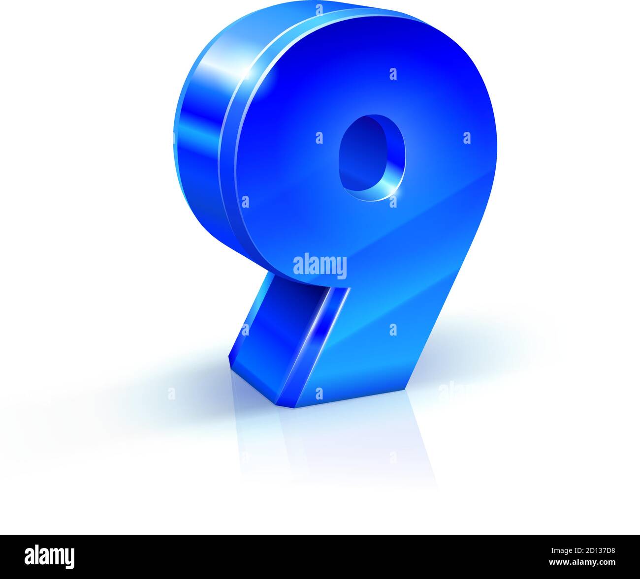 Glossy blue Nine 9 number. 3d Illustration on white background Stock ...