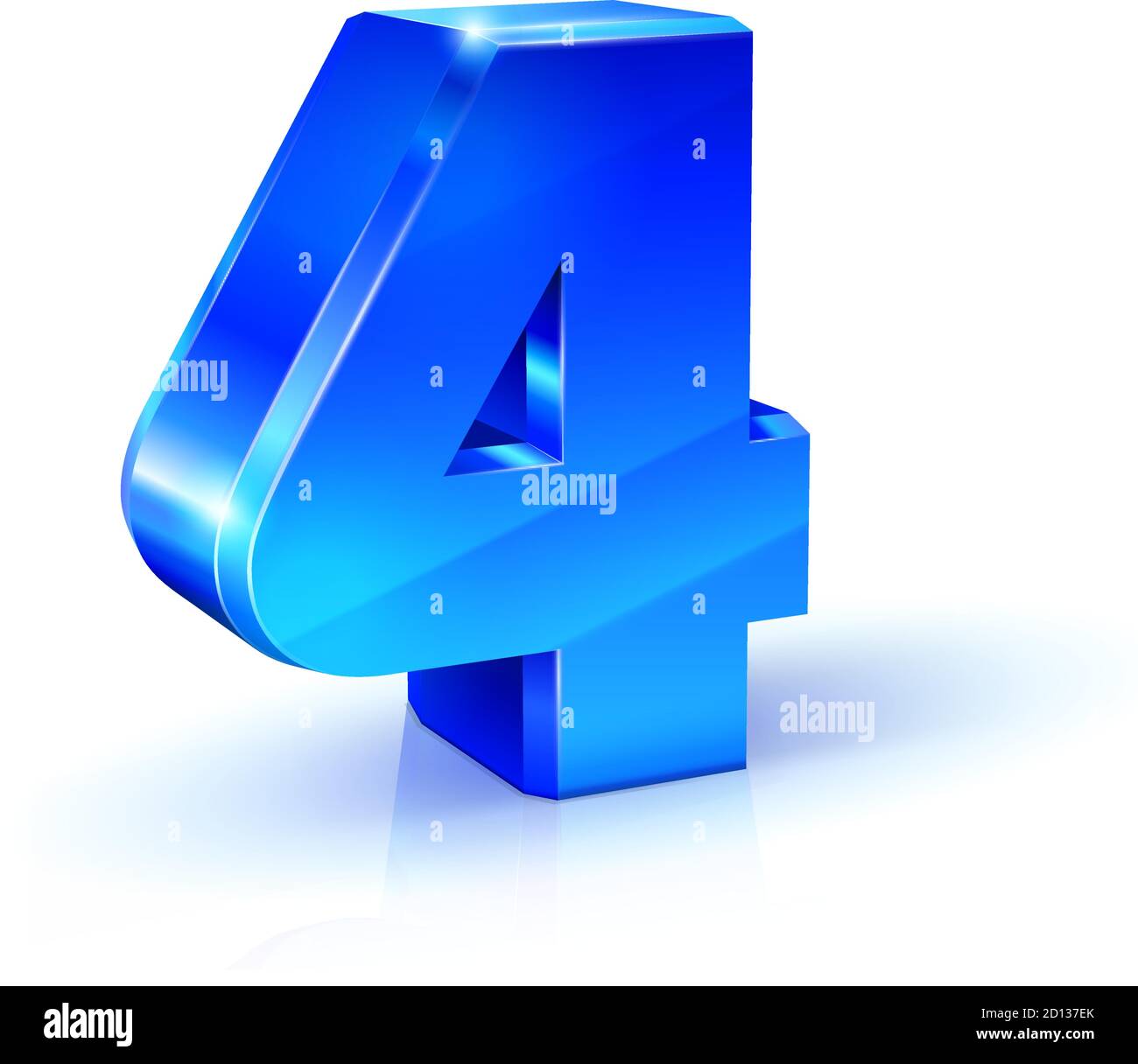 Glossy blue Four 4 number. 3d Illustration on white background Stock ...