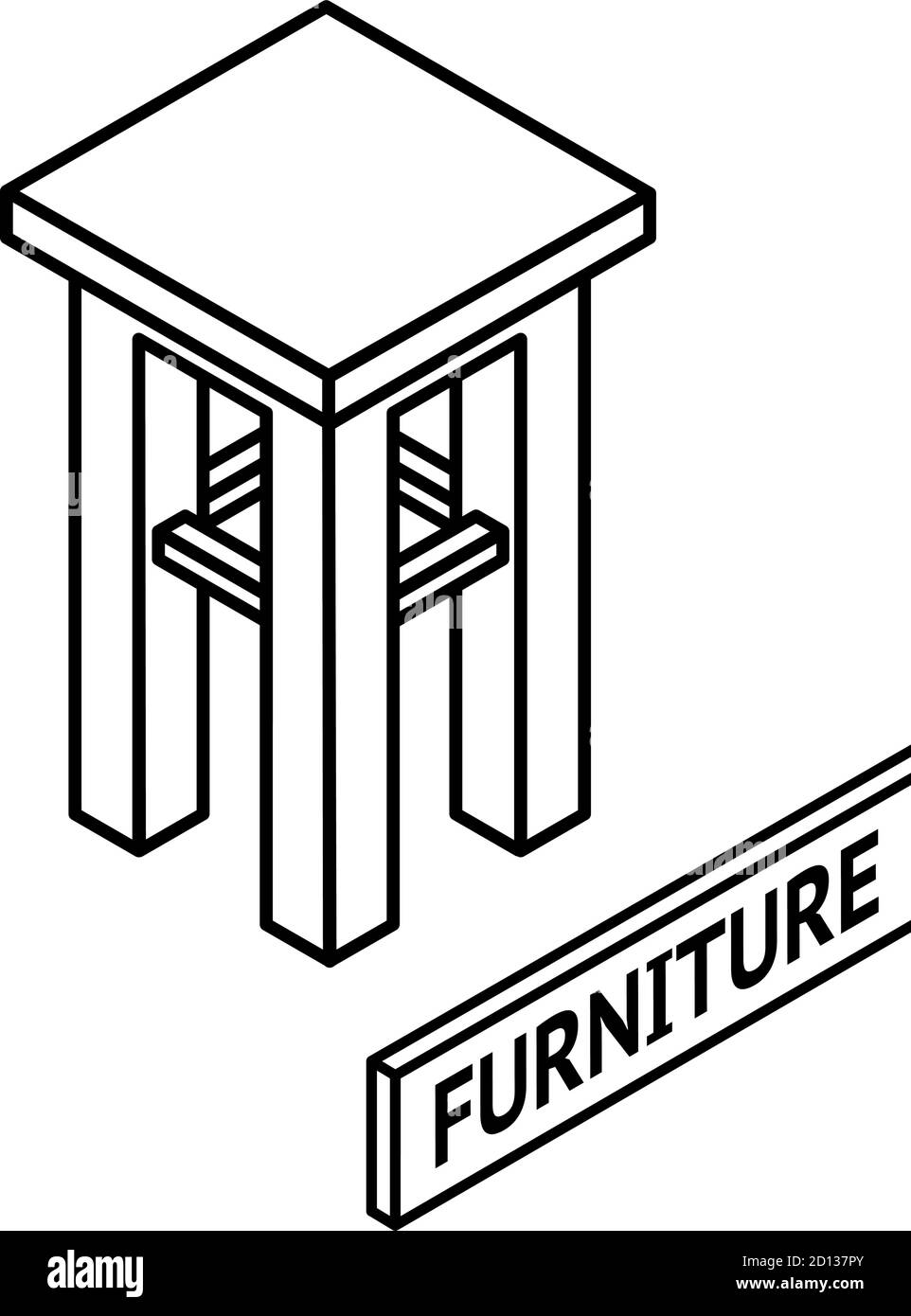 Isometric outline furniture. 3D line drawn isometric stool. white ...