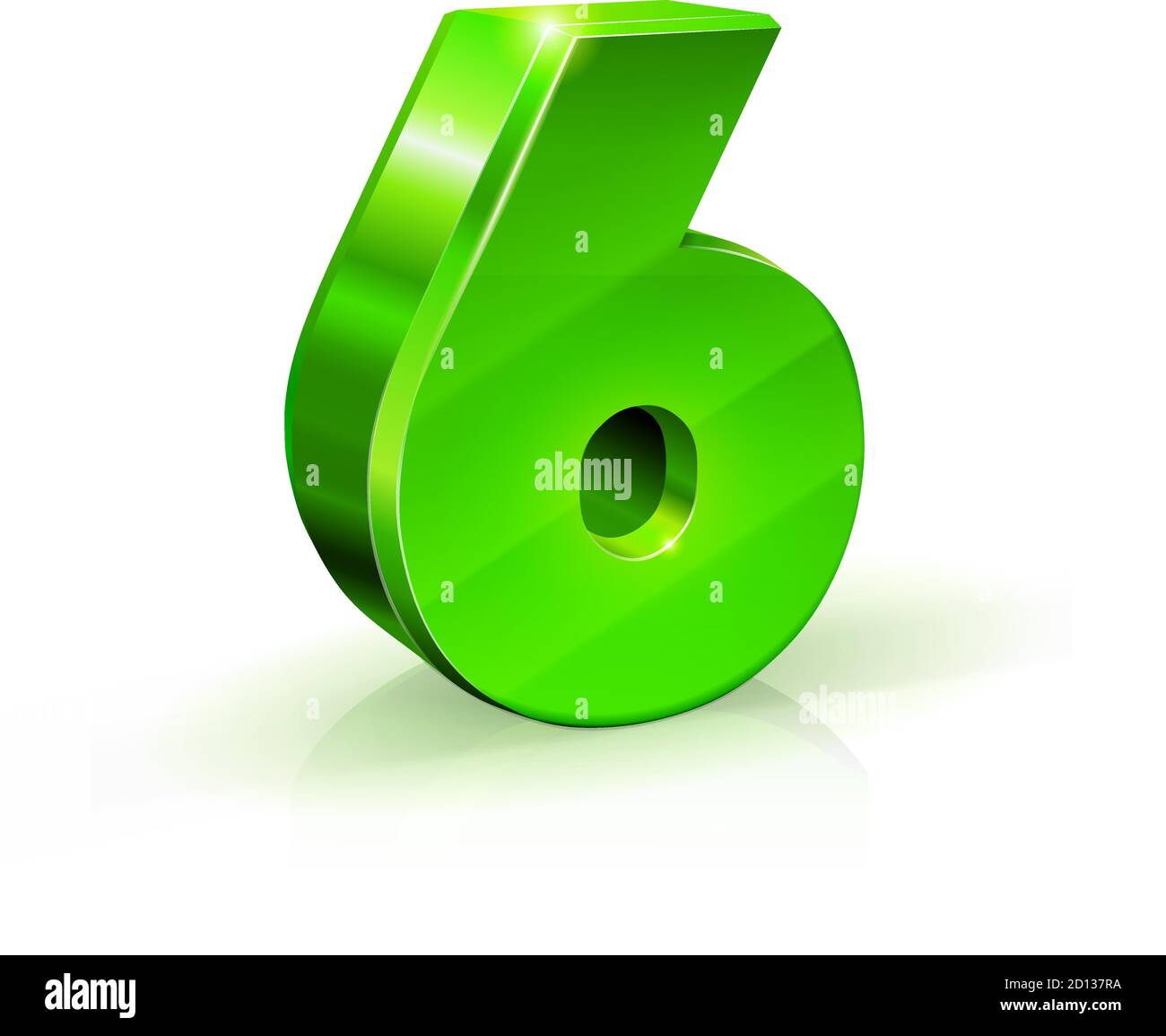 Glossy green Six 6 number. 3d Illustration on white background Stock ...