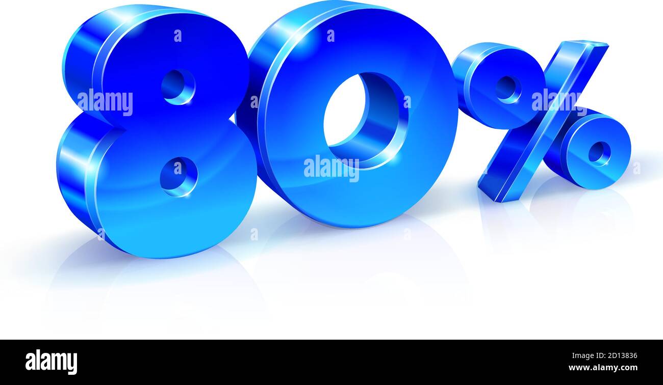 Glossy blue 80 Eighty percent off, sale. Isolated on white background ...