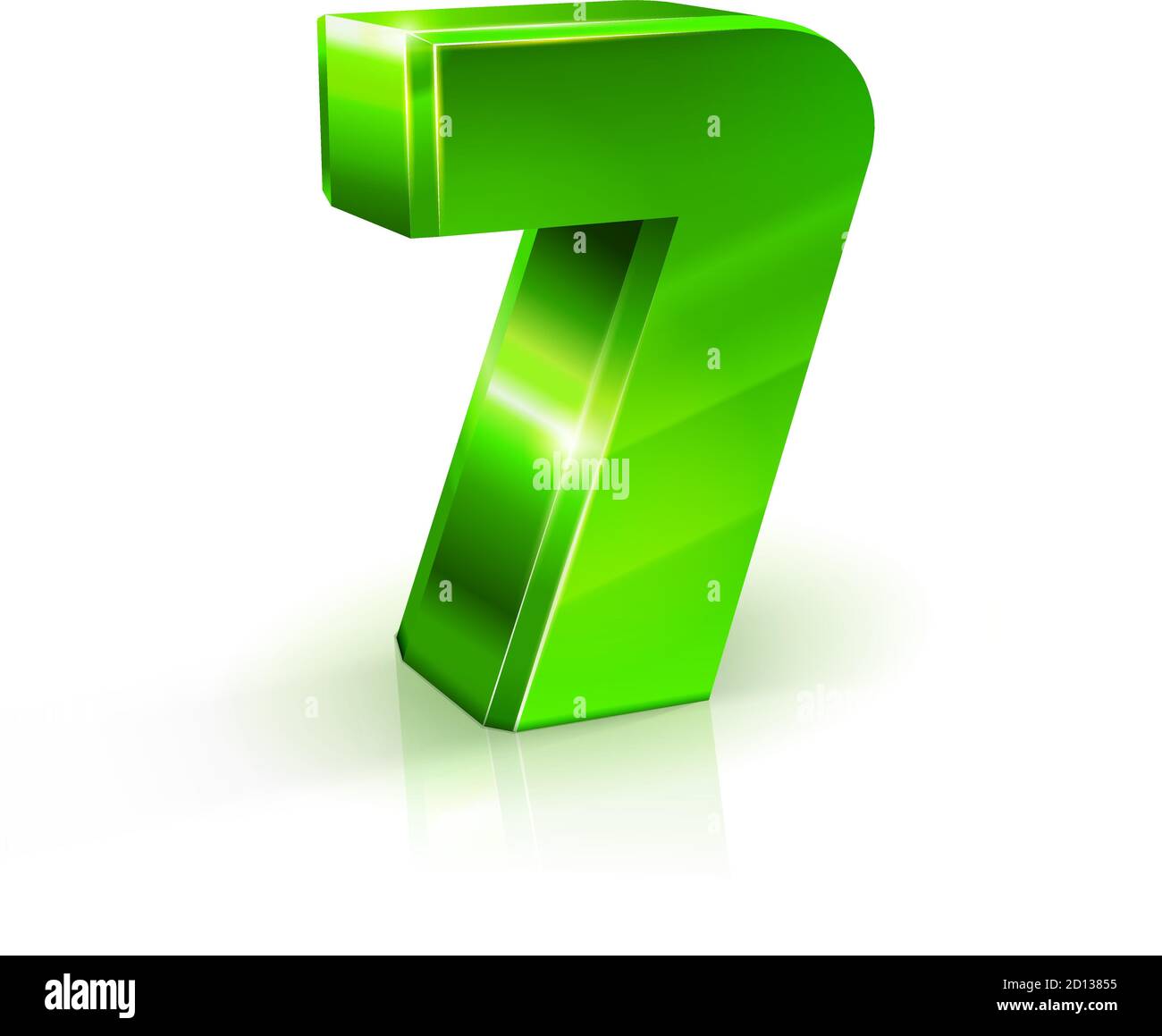 Glossy green Seven 7 number. 3d Illustration on white background Stock ...