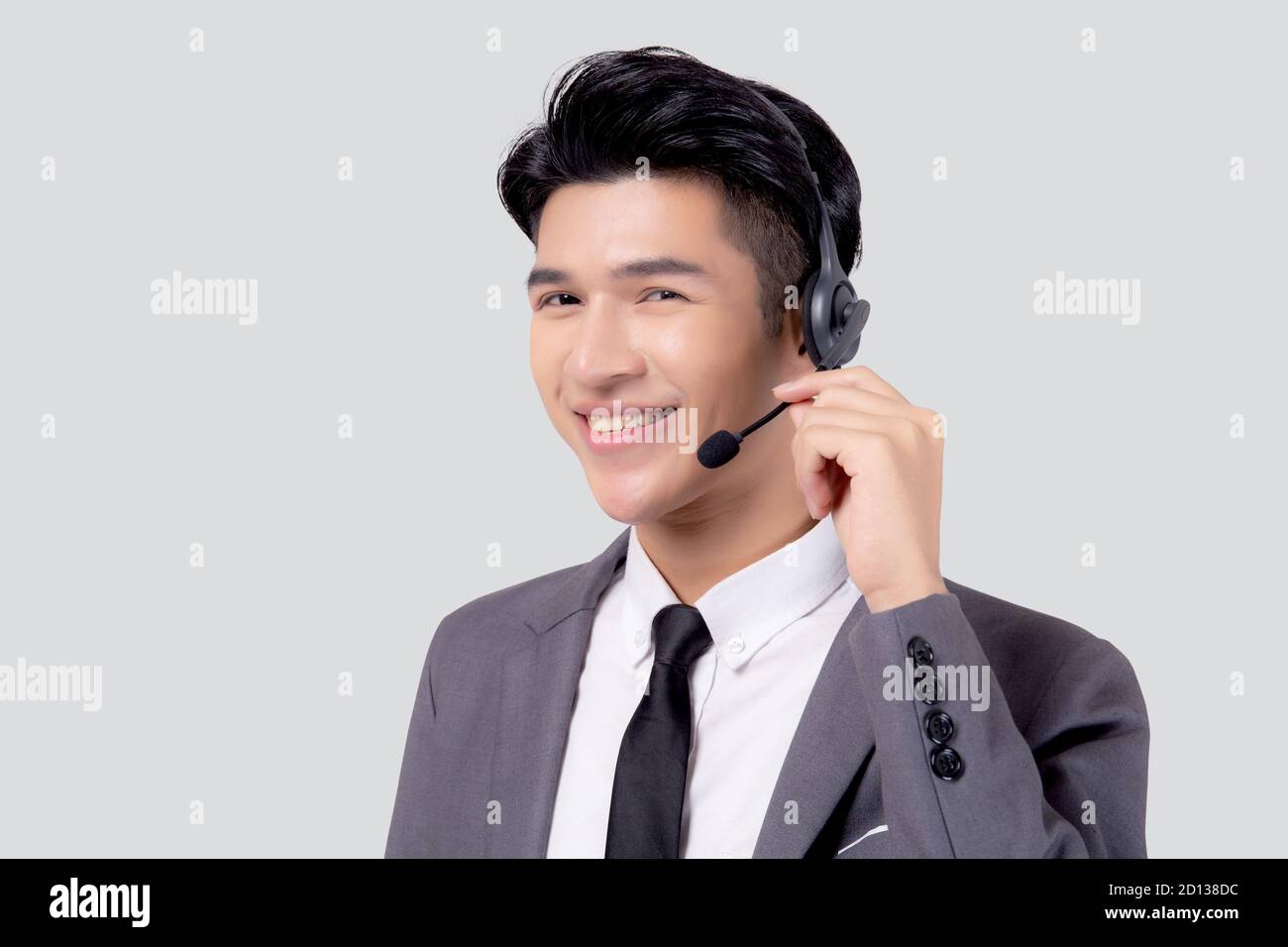 Portrait young asian business man call center wearing headset isolated ...