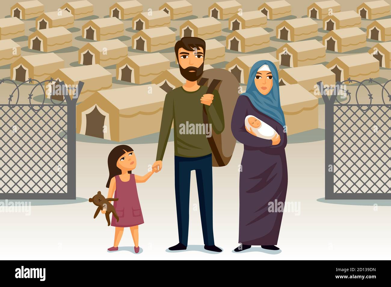 Refugees infographic. Social assistance for refugees. Arab Family ...