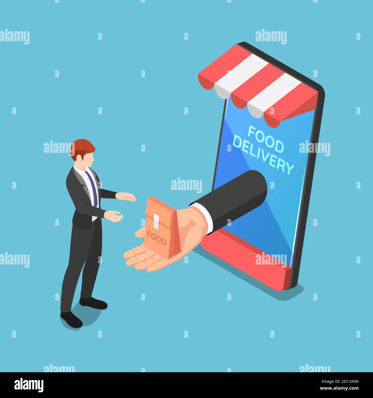 Flat 3d Isometric Businessman Hand Come Out from Smartphone Screen and ...
