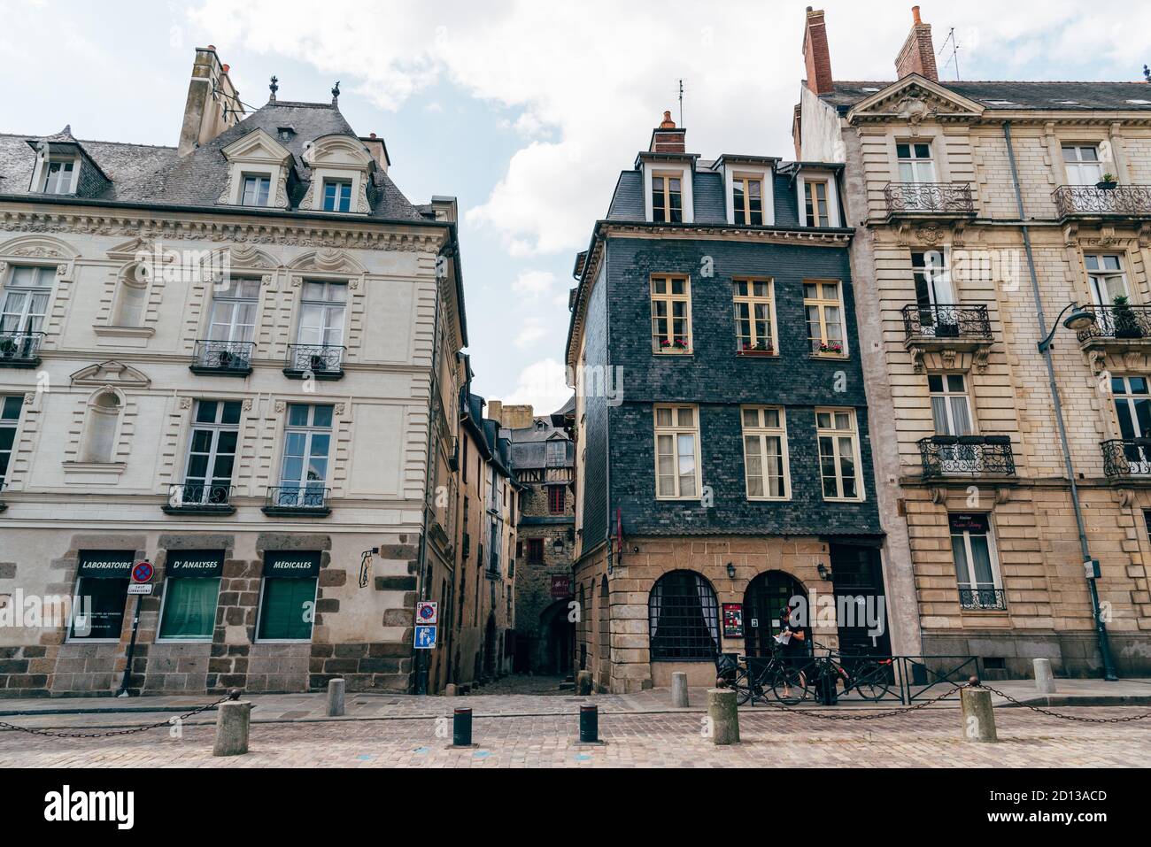 Rennes, France - July 23, 2018: Old buildings in historic centre of the ...
