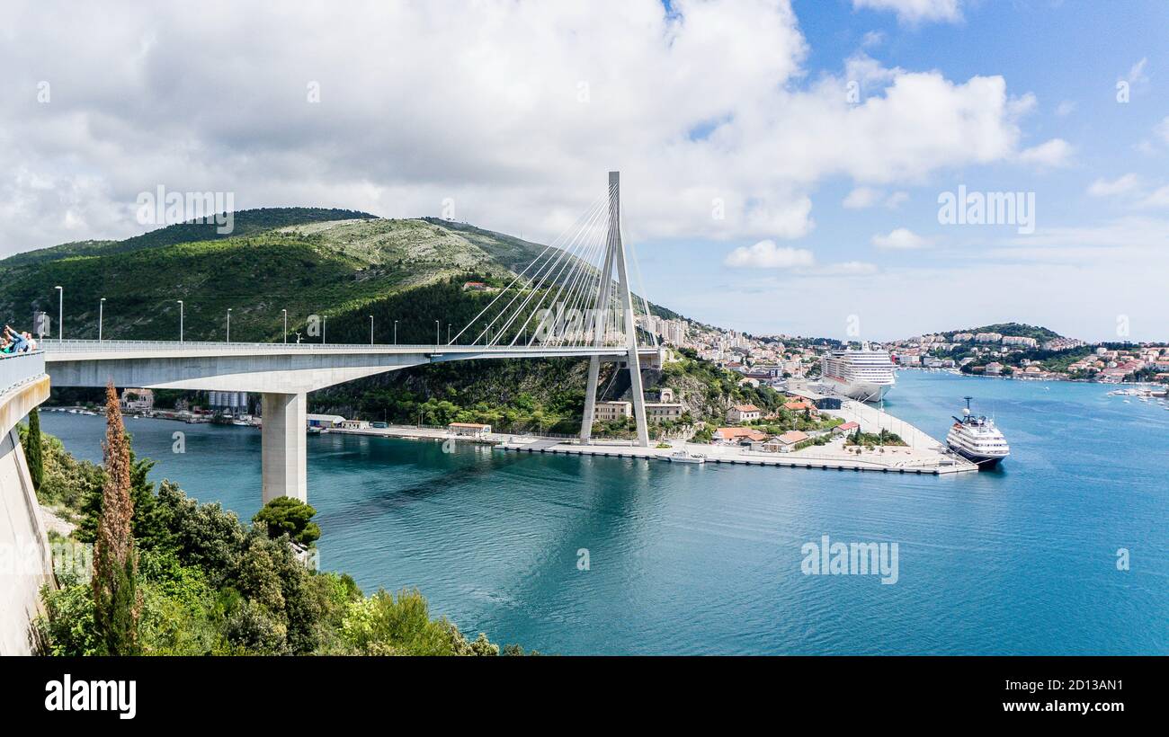 Dubrovnik, Croatia - May, 2014: Franjo Tudman Bridge with seascape and ...