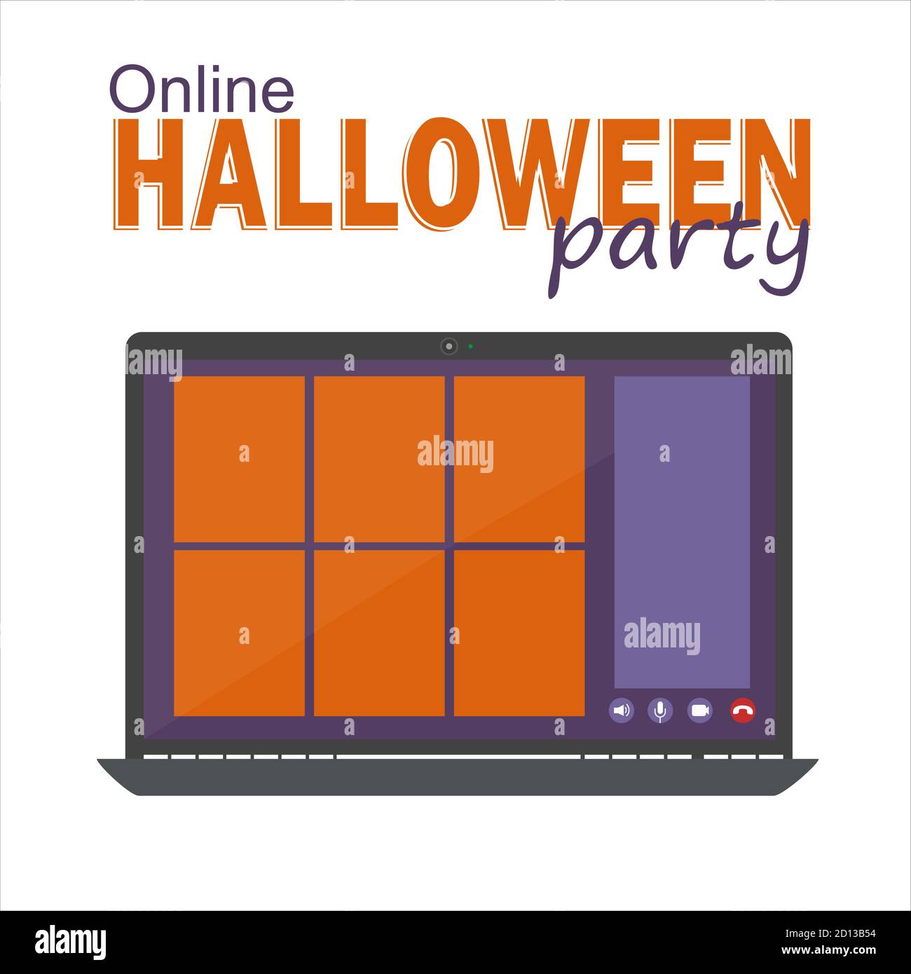 Online Halloween party concept, computer screen have video conference ...