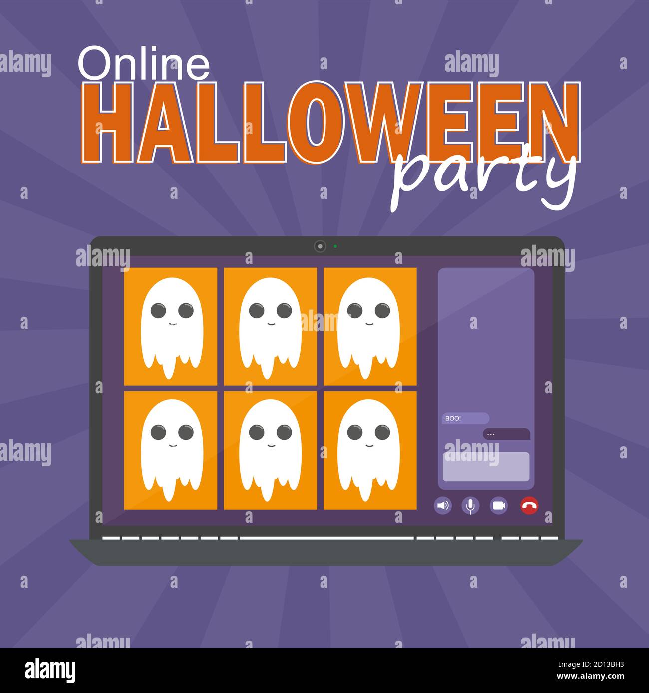 Online Halloween party concept, computer screen have video conference ...