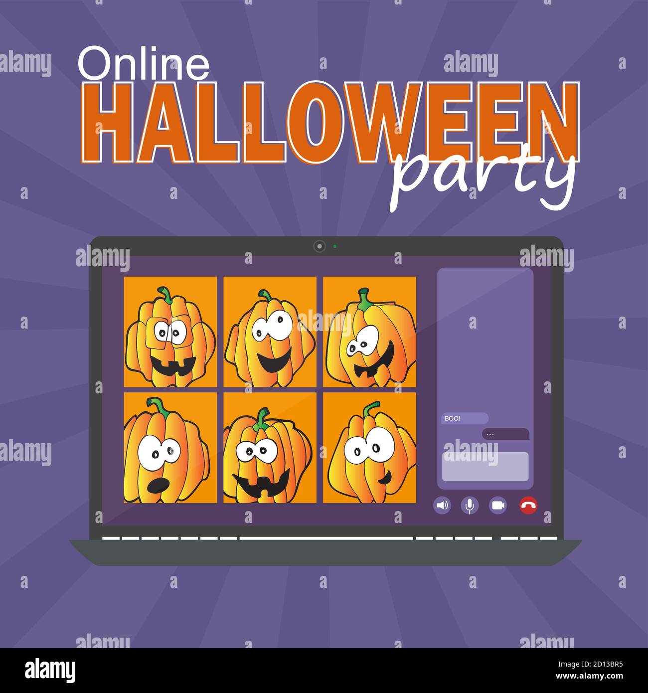 Online Halloween party concept, computer screen have video conference ...