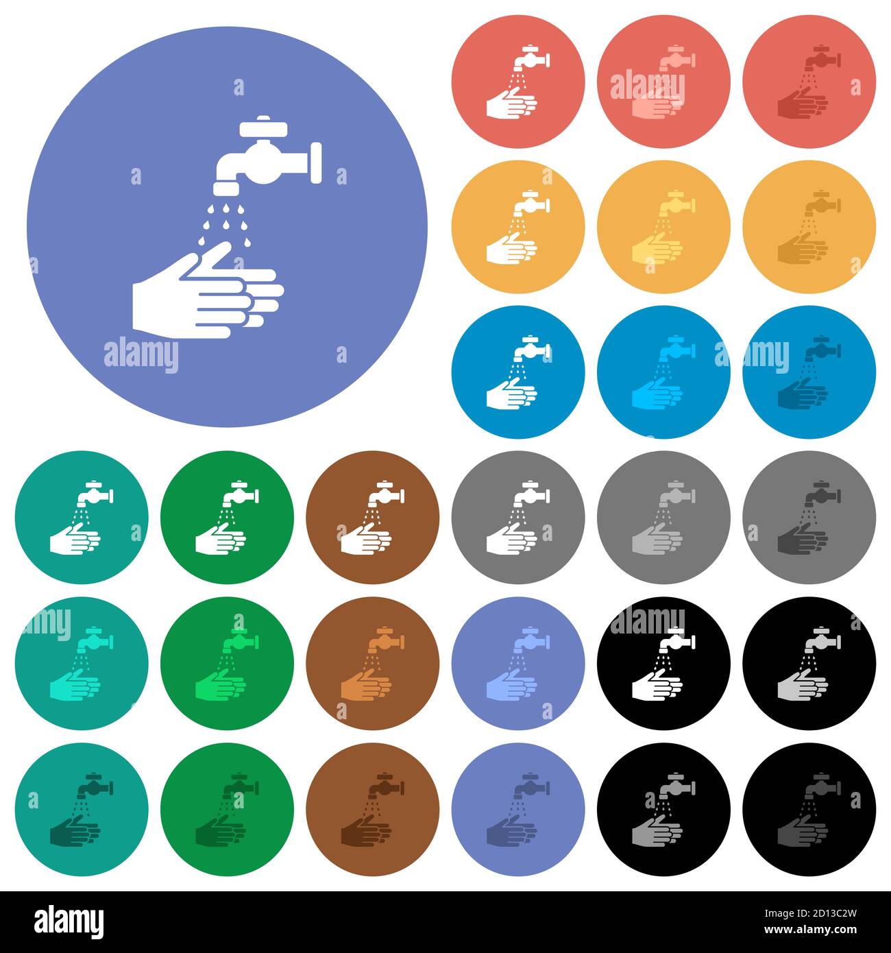 Hand washing multi colored flat icons on round backgrounds. Included ...