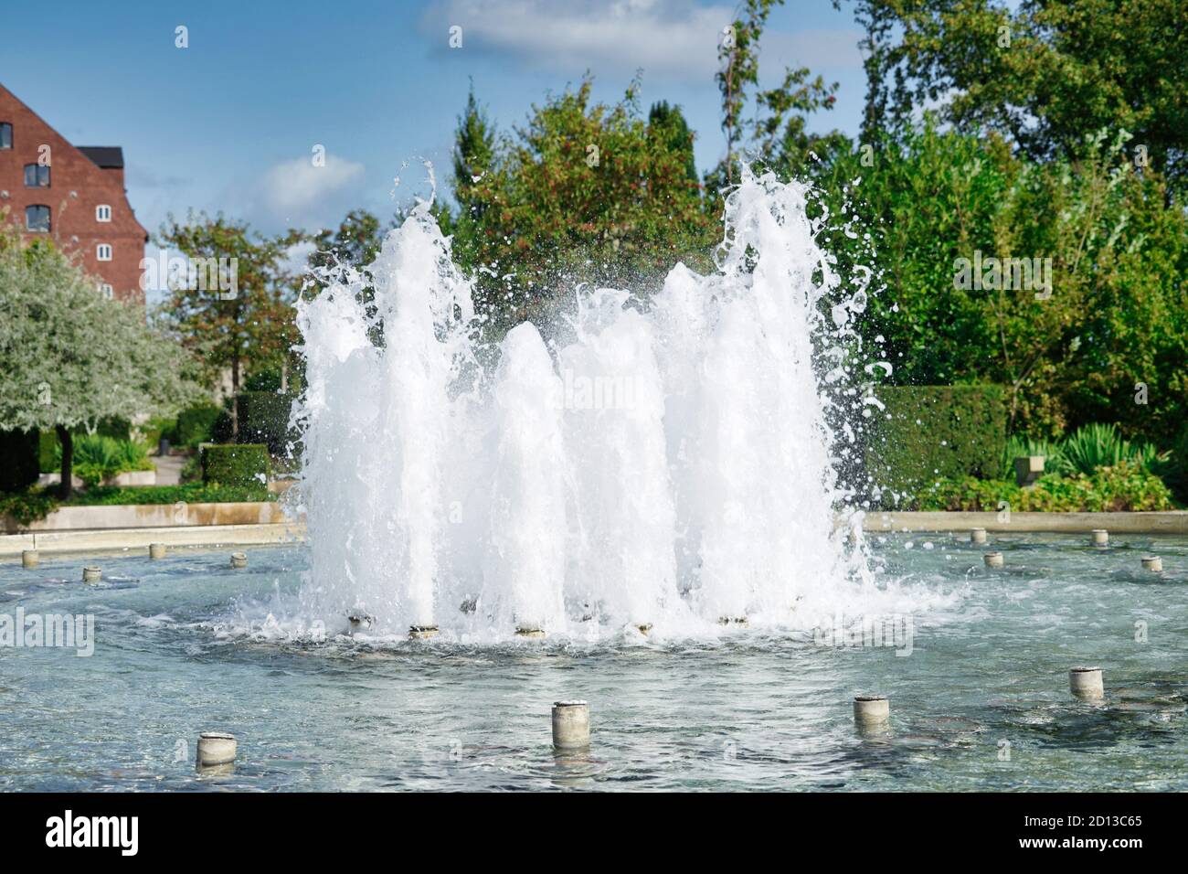 waterspout fountain at waterfront park, Amaliehavn, Copenhagen, Denmark ...