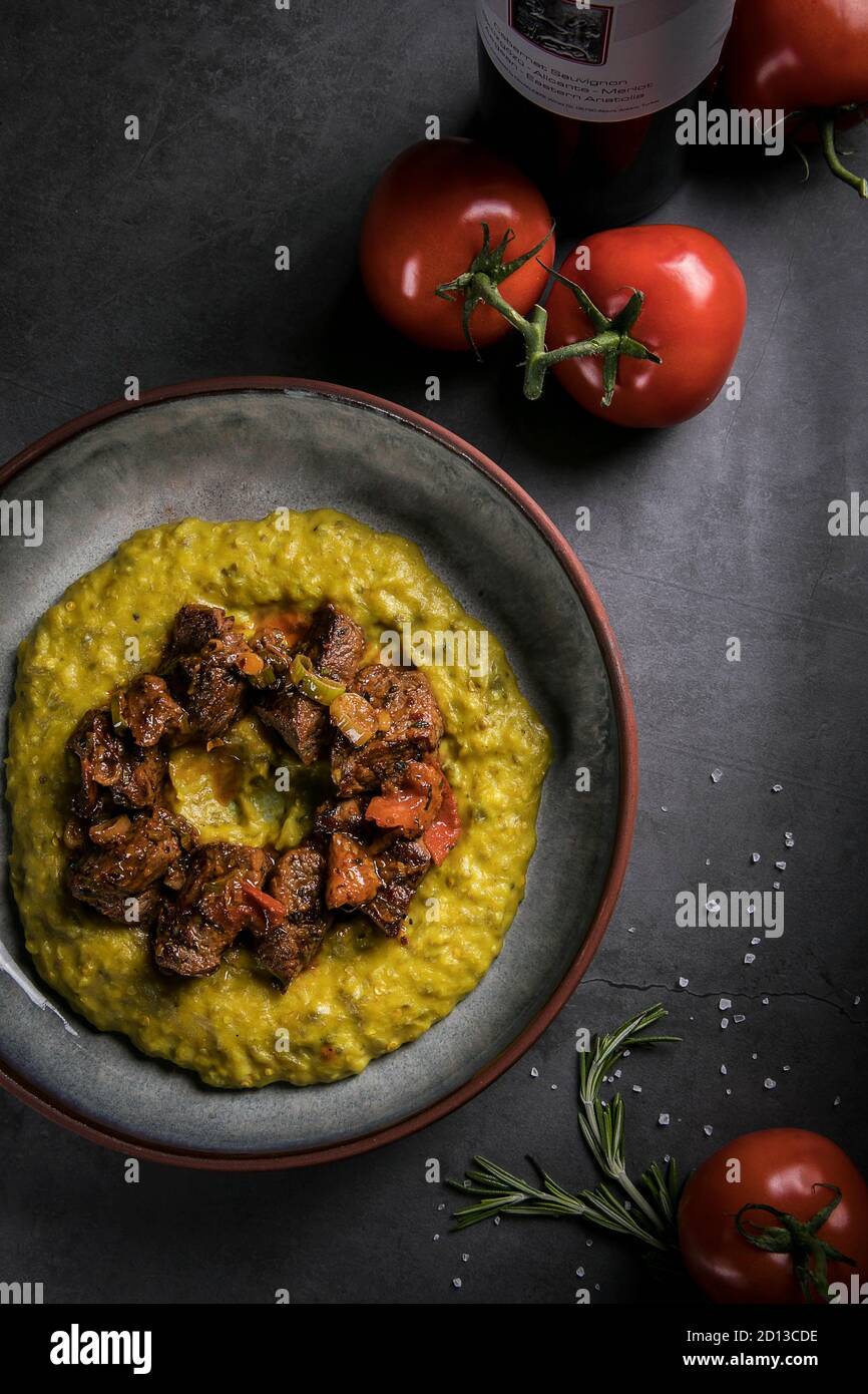 Hunkar Begendi - Sultan's Delight - Lamb stew on smoked aubergine puree ...
