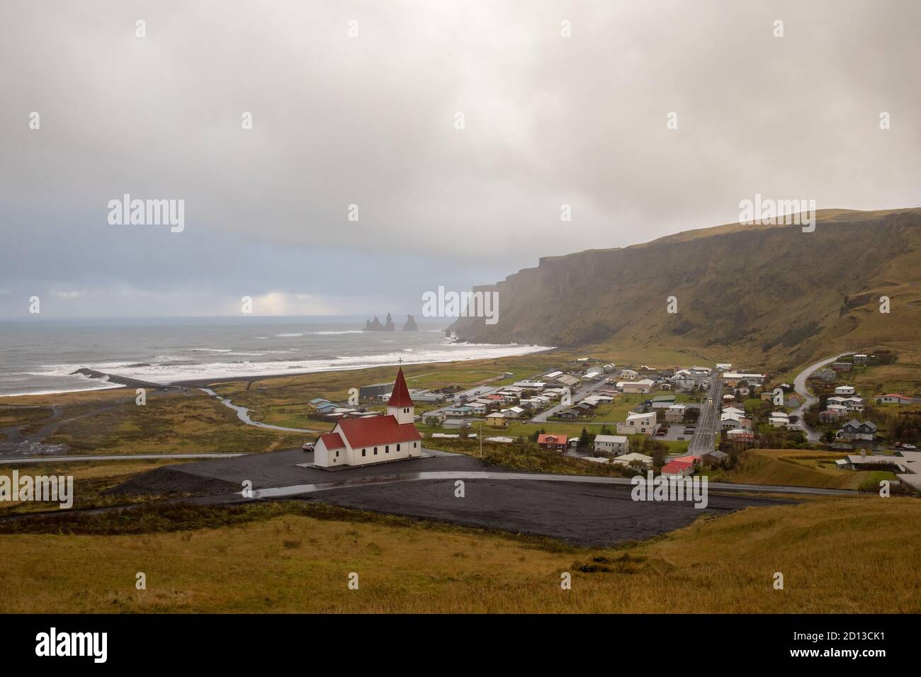 Mesmerizing view of the beautiful town of Vik i Myrdal in Iceland with ...