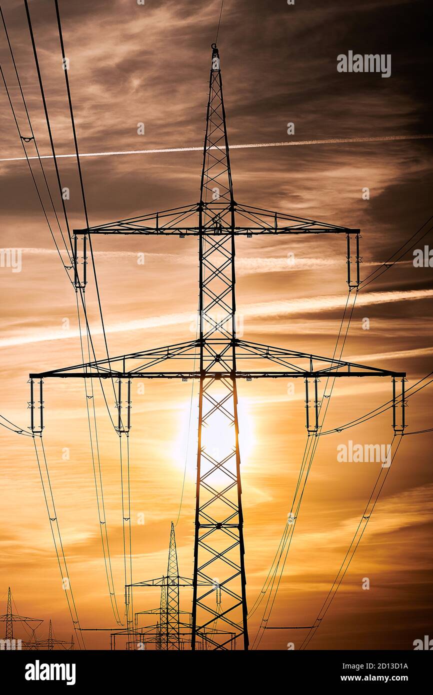 electricity transportation with hgh voltage wire on pylon Stock Photo ...
