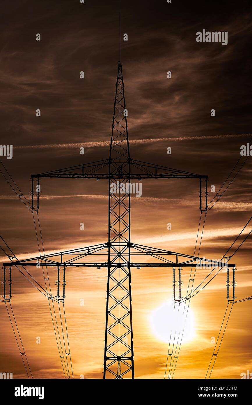 electricity transportation with hgh voltage wire on pylon Stock Photo ...