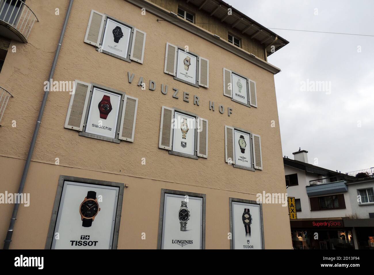 Vaduz, Liechtenstein. The Vaduzer Hof, a historic hotel and house with ...