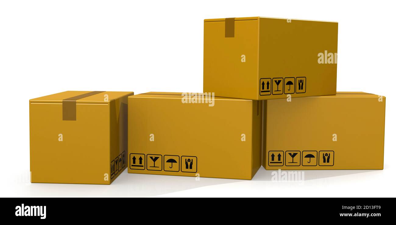 Stack of cardboard boxes isolated, 3D rendering Stock Photo - Alamy