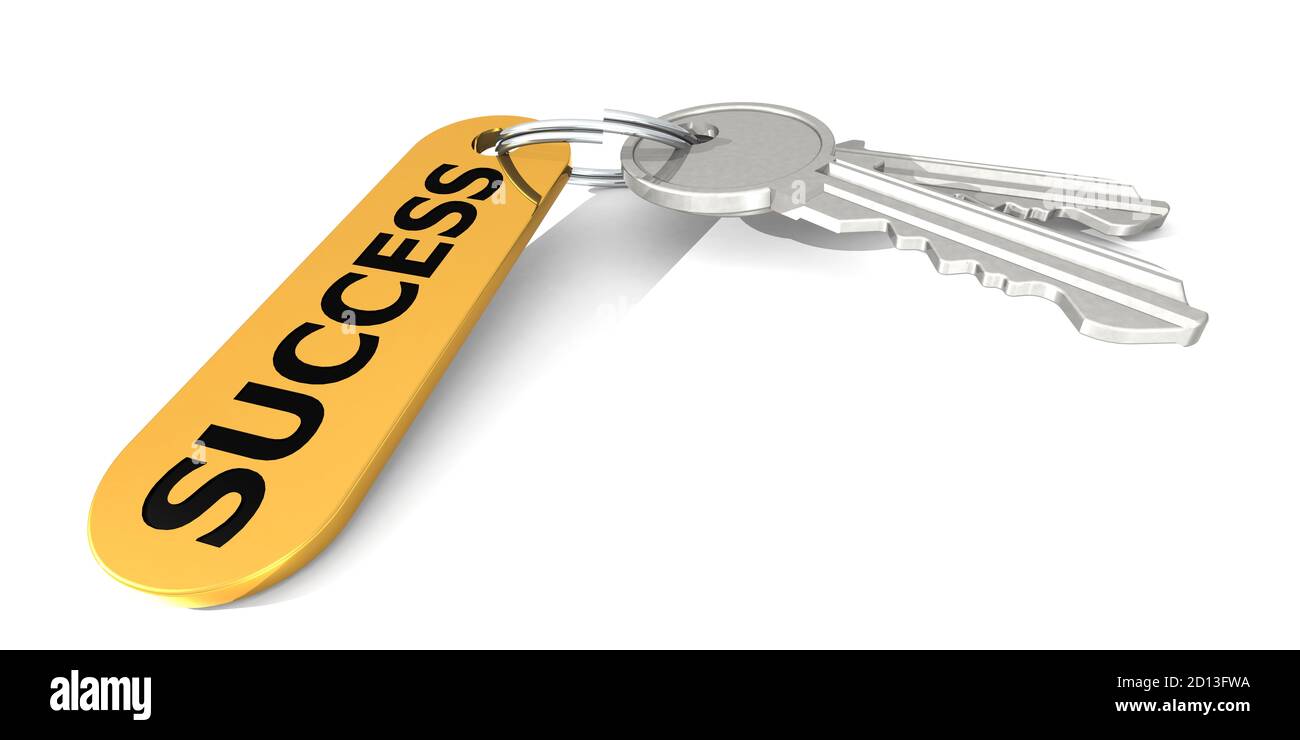 Success label attached to the keys, 3D rendering Stock Photo - Alamy