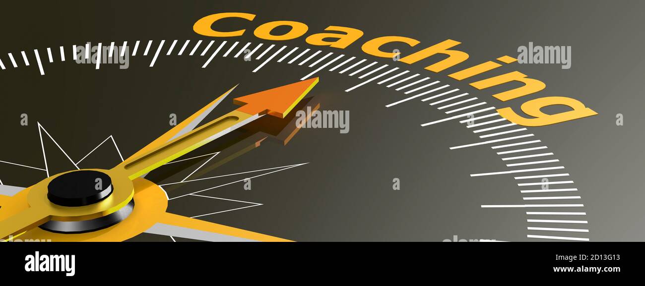 Compass with needle pointing to word coaching ,3d rendering Stock Photo ...