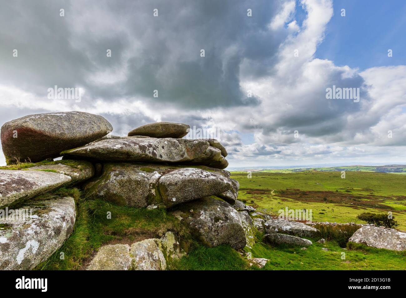 The stacked granite rocks of the Cheesewring on Bodmin Moor in Cornwall ...