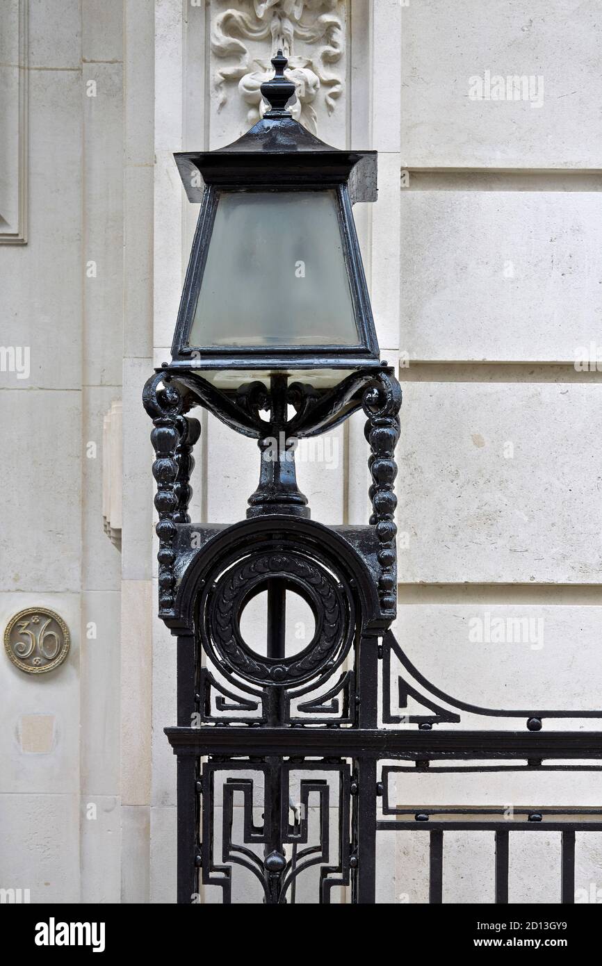 Lamp and railing detail. London cityscape, streets and facades, London ...