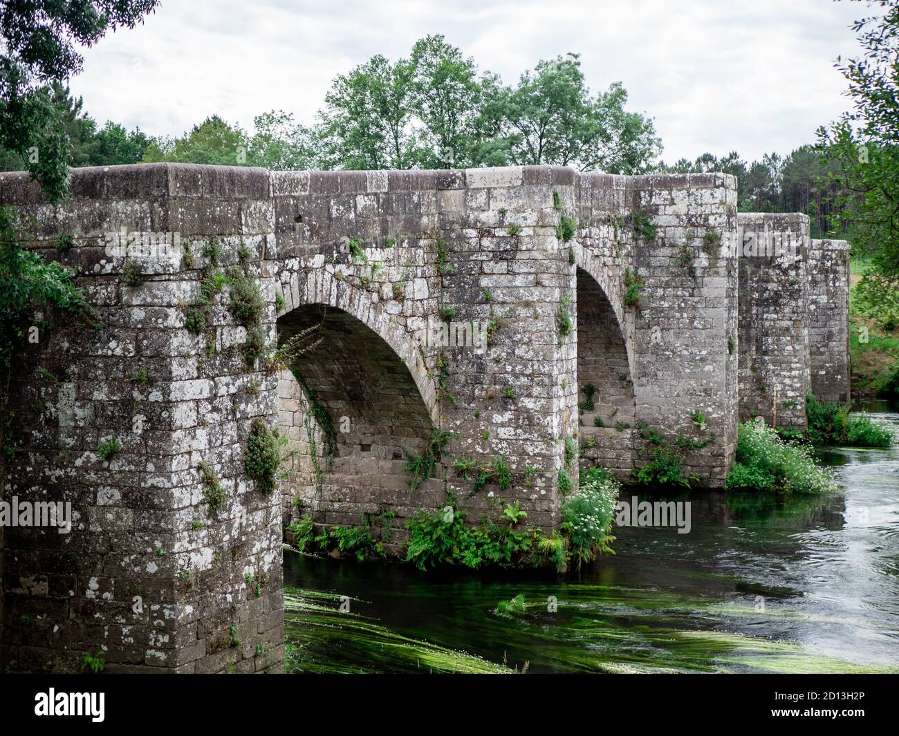 Pontevea medieval bridge over the Ulla River in Galicia, Spain Stock ...