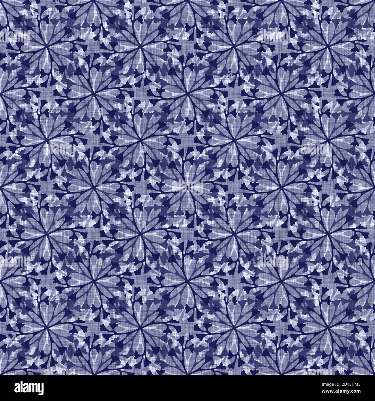Indigo blue flower block print dyed linen texture background. Seamless ...