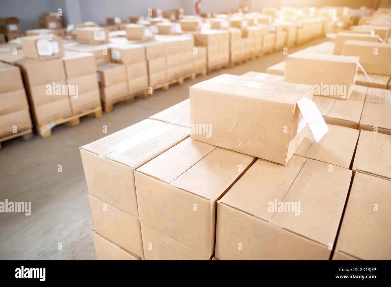 Cardboard boxes in storage at the production warehouse. Warehouse ...