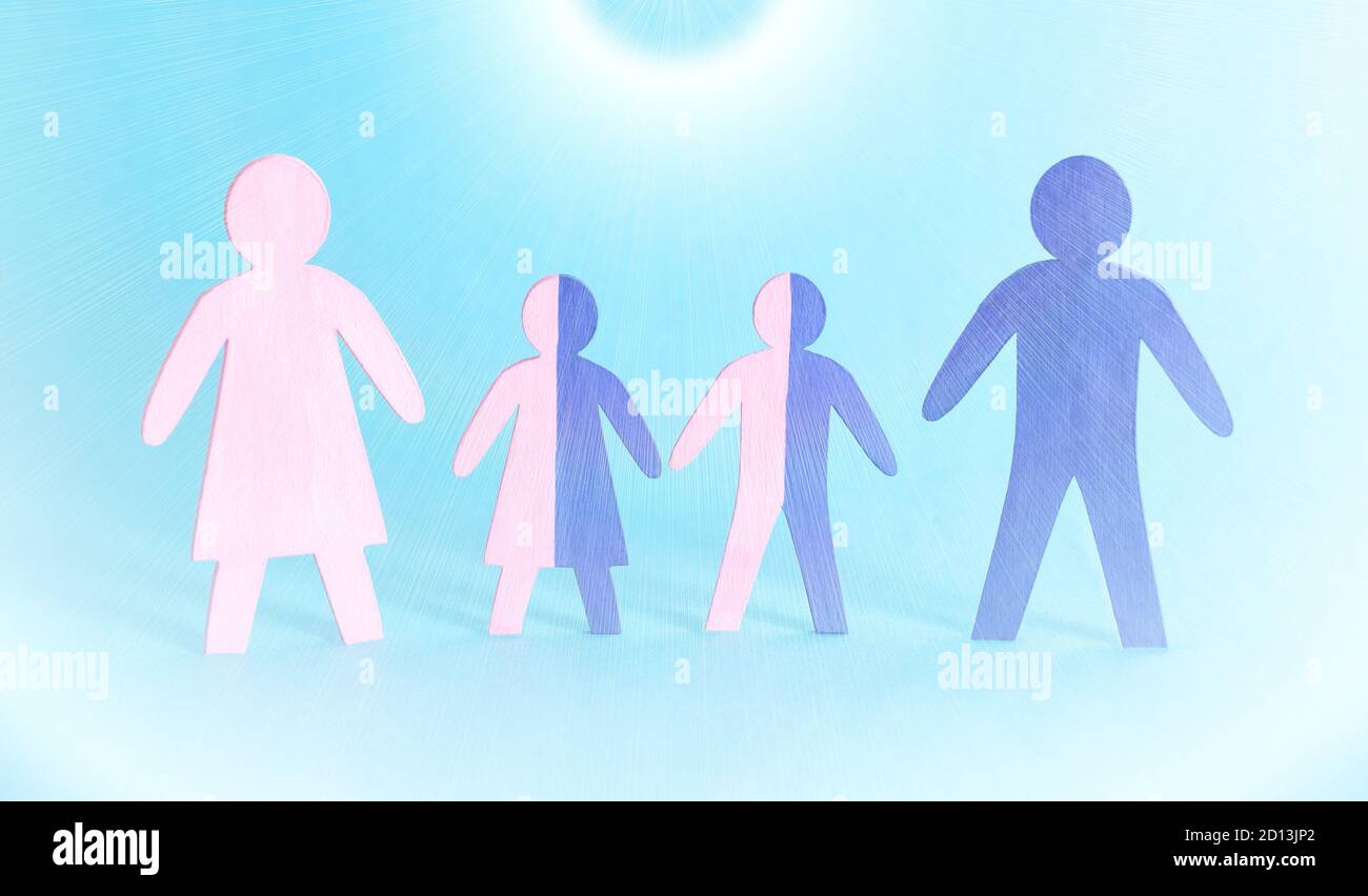 Figures of family people of father, mother and children on a blue ...