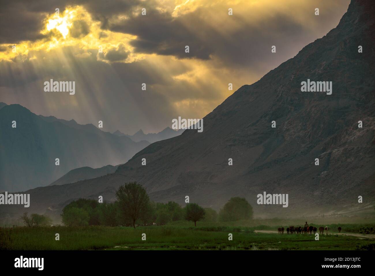 landscapes with mountains and rays in mountains of northern areas of ...