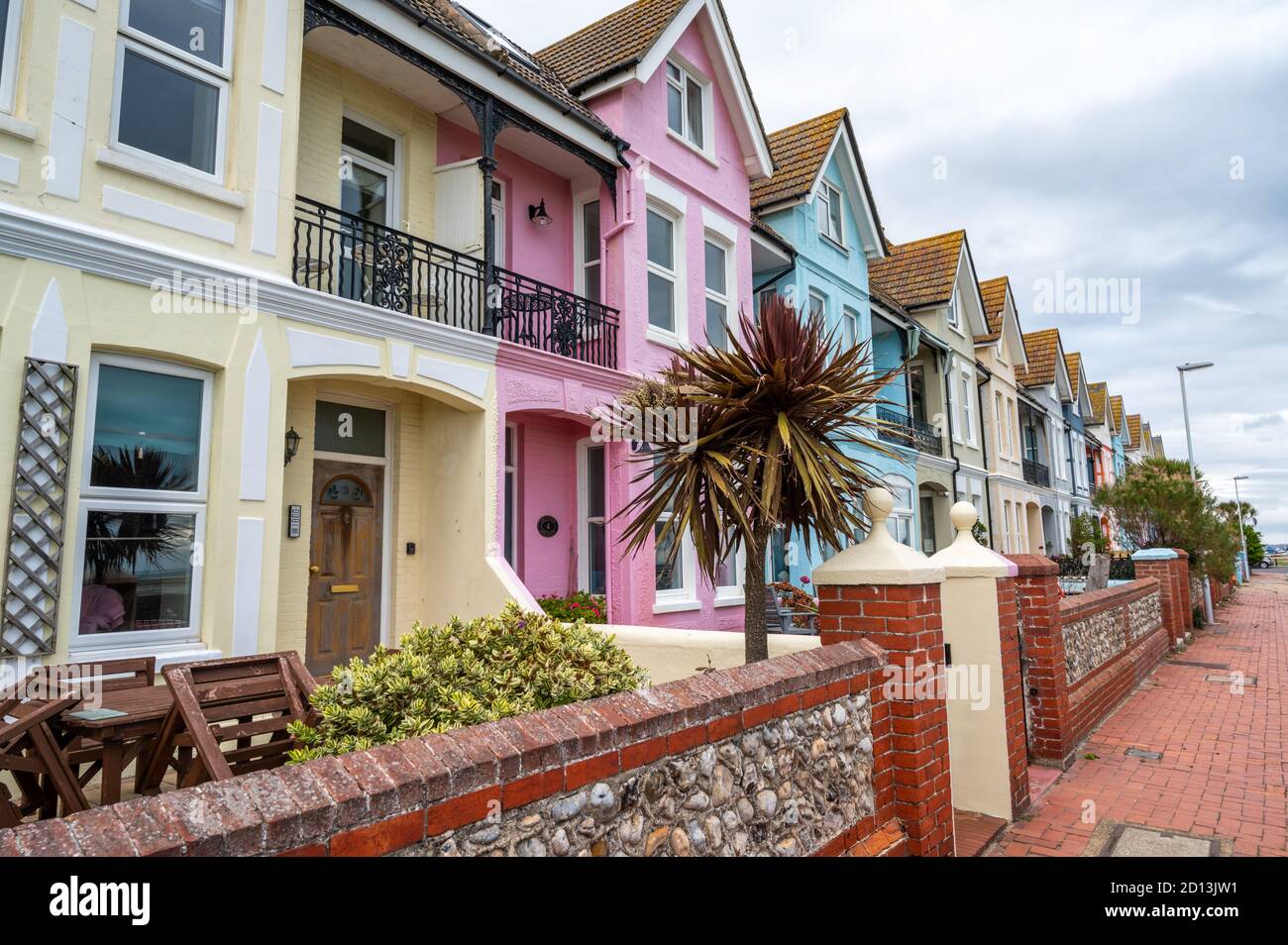 Looking down New Parade in Worthing, West Sussex, a waterfront street ...